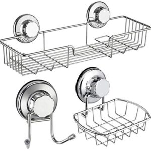 iPEGTOP Shower Caddy Basket Shelf & Soap Dish Holder & Bath Hook for Bathroom Shampoo Conditioner Kitchen Storage Organizer Rustproof Stainless Steel, No Drilling Suction Cup - 3 Pack