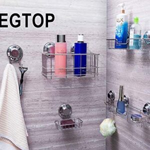 iPEGTOP Shower Caddy Basket Shelf & Soap Dish Holder & Bath Hook for Bathroom Shampoo Conditioner Kitchen Storage Organizer Rustproof Stainless Steel, No Drilling Suction Cup - 3 Pack