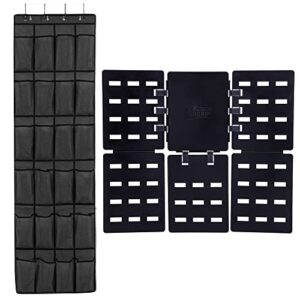 gorilla grip shoe organizer and shirt folding board, shoe organizer size large 24 pockets, holds up to 40 pounds, folding board size 12.6 x 9.65, adult clothing, both in color black, 2 item bundle