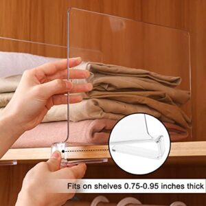 kaguster 6 PCS Clear Acrylic Shelf Dividers for Closets, 6 White Cards and 6 Clear Acrylic Self-Adhesive Clips - Closet Organizer and Storage Separate Clothing,Books, Document and Purses