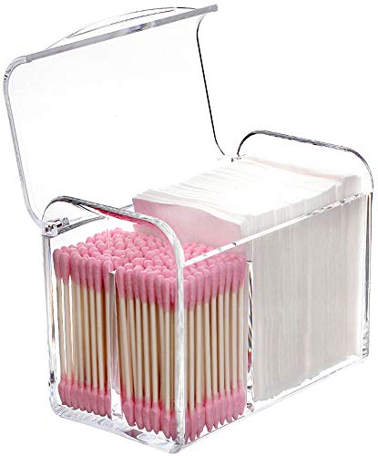 Sooyee Qtip Holder Dispenser for Cotton Ball, Cotton Swab, Cotton Round Pads, Floss,3 Compartment Plastic Apothecary Jars,Bathroom Organization and Storage,Vanity Organizers and Storage,Clear