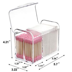 Sooyee Qtip Holder Dispenser for Cotton Ball, Cotton Swab, Cotton Round Pads, Floss,3 Compartment Plastic Apothecary Jars,Bathroom Organization and Storage,Vanity Organizers and Storage,Clear