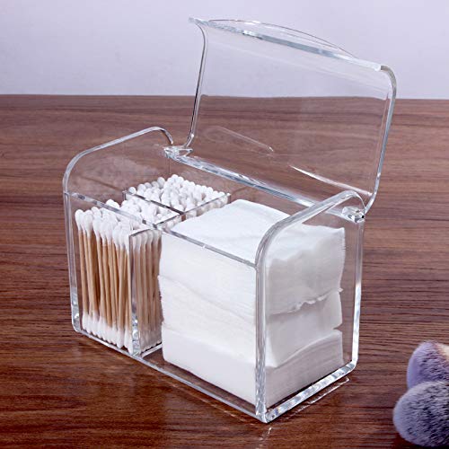 Sooyee Qtip Holder Dispenser for Cotton Ball, Cotton Swab, Cotton Round Pads, Floss,3 Compartment Plastic Apothecary Jars,Bathroom Organization and Storage,Vanity Organizers and Storage,Clear