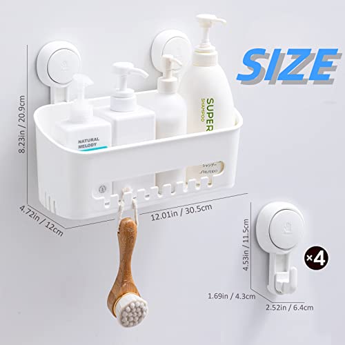 VELMADE Shower Caddy, Shower Shelves 5 Pack, Suction Cup Shower Caddy with 4 Strong Suction Cup Hooks, No Drilling Shower Organizer with Large Capacity, Heavy Duty Wall Mounted Removable, White