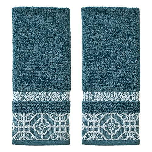 SKL Home Vern Yip Floral Lanterns Hand Towel Set, Teal 2 Count