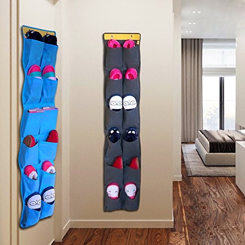 TINTON LIFE 12 Large Pockets Over the Narrow Door Shoe Organizer Heavy Duty Hanging Closet Organizer (Black)