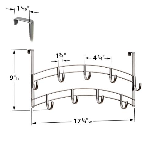 Lynk® Over Door Hook Rack - Scarf, Belt, Hat, Jewelry, Purse, Bra Hanger - 9 Hook Organizer Rack - Platinum