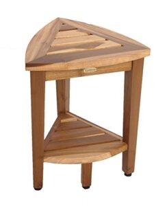 ecodecors snazzy corner teak shower corner shelf 18" tall natural wood corner shower seat bench with shelf 60 degree oasis corner stool in earthy teak finish