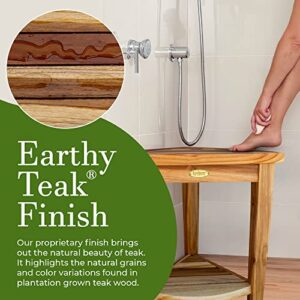 EcoDecors Snazzy Corner Teak Shower Corner Shelf 18" Tall Natural Wood Corner Shower Seat Bench with Shelf 60 Degree Oasis Corner Stool in Earthy Teak Finish