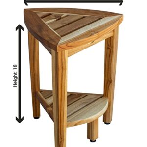 EcoDecors Snazzy Corner Teak Shower Corner Shelf 18" Tall Natural Wood Corner Shower Seat Bench with Shelf 60 Degree Oasis Corner Stool in Earthy Teak Finish