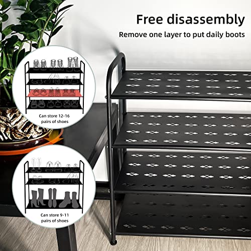 5 Tier Metal Shoe Rack Tall Shoe Shelf Storage Organizer, Show Storage Shoes Rack Garage Shelving Vertical Shoe Stand Stackable Boot, Free-Standing Shoe Racks for Entryway Hallway Living Room Closet