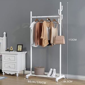 ZBYL Clothing Rack Garment Laundry Hanging Rack, Metal Free Standing Clothes Closet Rack with Bottom, Rolling Wardrobe Rack with Wheels, Portable Organizer Standard Rod for Clothes, 100×172cm