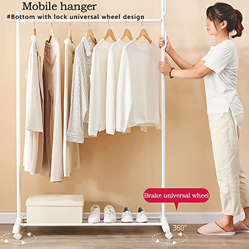 ZBYL Clothing Rack Garment Laundry Hanging Rack, Metal Free Standing Clothes Closet Rack with Bottom, Rolling Wardrobe Rack with Wheels, Portable Organizer Standard Rod for Clothes, 100×172cm