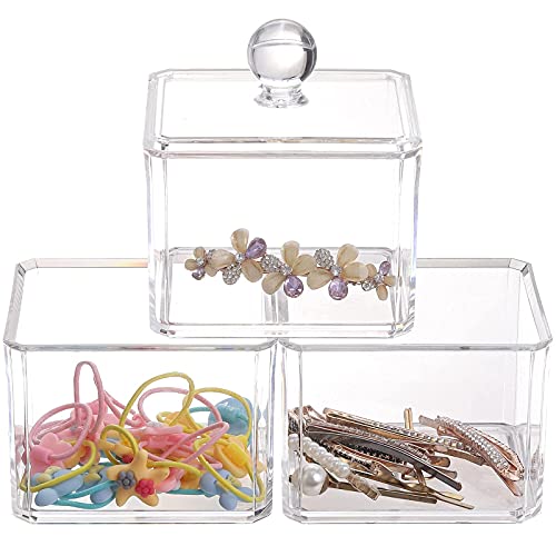 Tecbeauty 3pcs Stackable Bathroom Canisters Hair Ties Accessory Storage Cotton Ball Rounds Pads Organizers Holder, Clear