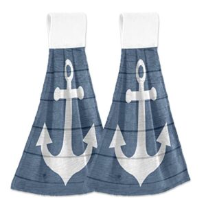 nautical anchor hanging kitchen towels 2 pcs navy blue hand bath towels tie towels tea bar towels for bathroom tabletop home decor