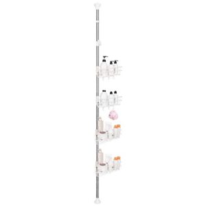 baoyouni 4 tier shower caddy tension pole corner bathroom organizer shelf shampoo holder basket bathtub storage rack floor to ceiling adjustable stand space saver - no drilling - white