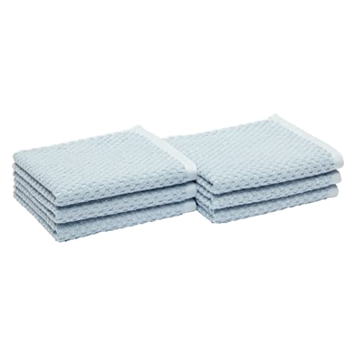 Amazon Basics Odor Resistant Textured Hand Towel, 16 x 26 Inches - 6-Pack, Light Blue