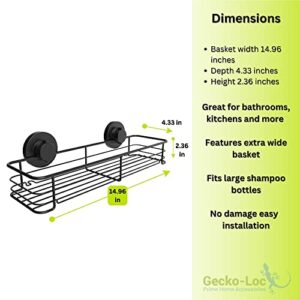 Gecko-Loc 🦎 Large Wide Suction Cup Lock Wall Mount Bathroom Shower Caddy - Wire Storage Basket Rack Organizer - Shampoo Bottle Holder (Black)