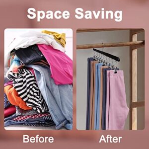 3 Pack Legging Organizer for Closet, Wooden Leggings Hangers Organizer with 30 Metal Clips, Hangers Space Saving Closet Organizer and Storage with 360° Swivel Hook for Leggings, Pants, Skirts, Ties