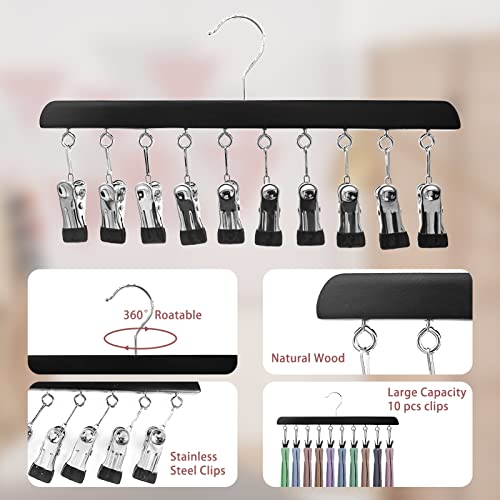 3 Pack Legging Organizer for Closet, Wooden Leggings Hangers Organizer with 30 Metal Clips, Hangers Space Saving Closet Organizer and Storage with 360° Swivel Hook for Leggings, Pants, Skirts, Ties