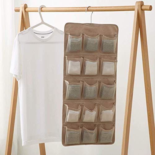 UYIDUO Dual-Sided Storage Bags, Hanging Closet Organizer for Wardrobe Organizing of Underwear, Bras, Socks and More (Beige)