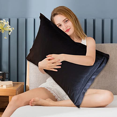 LOYE Set of Two Silk Pillowcases Solid Color Faux Silk Pillowcase Silk No Zipper Envelope Pillow Pillow Cover Solid Throw Pillow Covers (A, One Size)