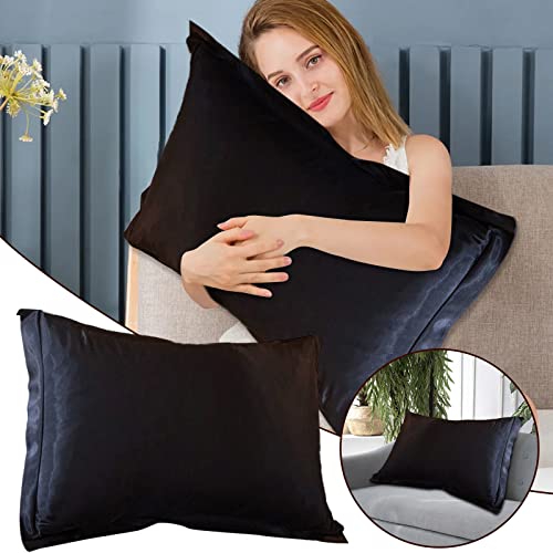 LOYE Set of Two Silk Pillowcases Solid Color Faux Silk Pillowcase Silk No Zipper Envelope Pillow Pillow Cover Solid Throw Pillow Covers (A, One Size)