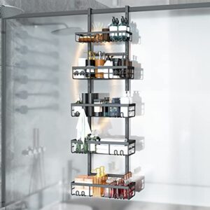 ksdenuov 5-tier over the door shower caddy, hanging shower caddy, shower organizer hanging with soap holder for bathroom storage and organisation, no drilling, black