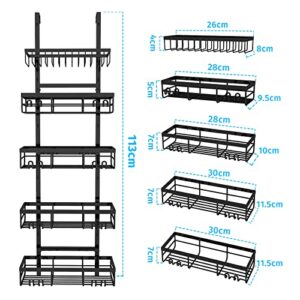 ksdenuov 5-Tier Over the Door Shower Caddy, Hanging Shower Caddy, Shower Organizer Hanging with Soap Holder for Bathroom Storage and Organisation, No Drilling, Black