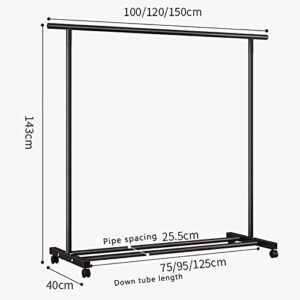 ZBYL Metal Clothes Rack Garment Wardrobe Rack, Mobile Free Standing Clothing Closet Rack with Wheels, Portable Frame Rolling Clothing Coat Organizer Rack with Bottom Rack, 100×143cm