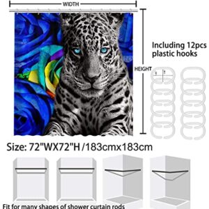 Blue Roses and Leopard Shower Curtains Bathroom Sets with Rugs and Accessories Bellcon 4pcs Animals Bathroom Sets with Toilet Seat Cover and Nonslip Bath Mat for Men and Women