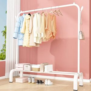 zbyl clothing rack garment wardrobe laundry hanging rack, metal freestanding clothes closet rack rod for bedroom, portable organizer with bottom rack, white, black 130×155cm