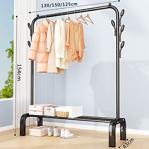 ZBYL Clothing Rack Garment Wardrobe Laundry Hanging Rack, Metal Freestanding Clothes Closet Rack Rod for Bedroom, Portable Organizer with Bottom Rack, White, Black 130×155cm