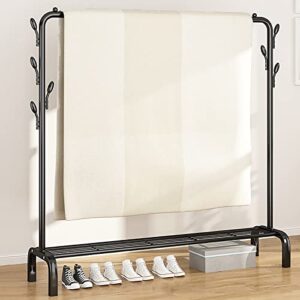 ZBYL Clothing Rack Garment Wardrobe Laundry Hanging Rack, Metal Freestanding Clothes Closet Rack Rod for Bedroom, Portable Organizer with Bottom Rack, White, Black 130×155cm