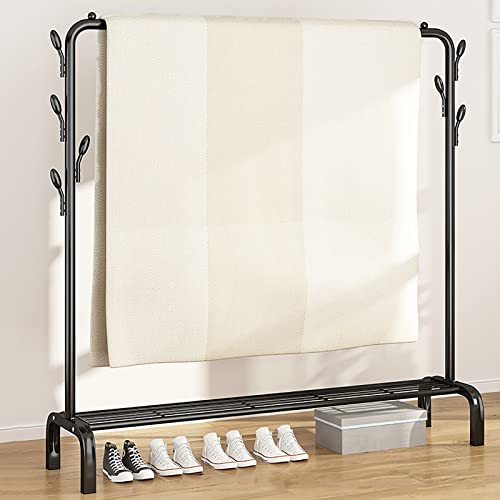 ZBYL Clothing Rack Garment Wardrobe Laundry Hanging Rack, Metal Freestanding Clothes Closet Rack Rod for Bedroom, Portable Organizer with Bottom Rack, White, Black 130×155cm