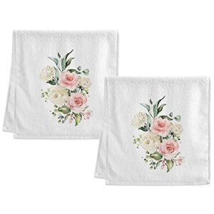 alaza pink rose & hydrangea flower towels 100% cotton hand towel for bathroom 16 x 30 inch, absorbent soft & skin-friendly, 2 pieces