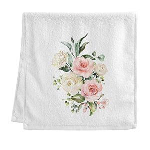 ALAZA Pink Rose & Hydrangea Flower Towels 100% Cotton Hand Towel for Bathroom 16 x 30 inch, Absorbent Soft & Skin-Friendly, 2 Pieces