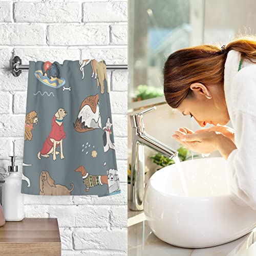 Jucciaco Funny Animals Puppy Dogs Cotton Towels for Bathroom, Soft Absorbent Hand Towel Set of 2 for Yoga Gym Kitchen Decorative, 16x28 inch