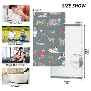 Jucciaco Funny Animals Puppy Dogs Cotton Towels for Bathroom, Soft Absorbent Hand Towel Set of 2 for Yoga Gym Kitchen Decorative, 16x28 inch