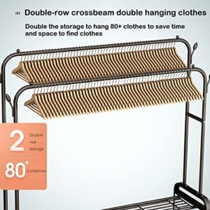 ZBYL Mobile Clothes Rack Garment Wardrobe Rack with Wheels, Metal Clothing Closet Rack with Shelves, Portable Rolling Coat Organizer Rack with Bottom Rack, 105×140cm