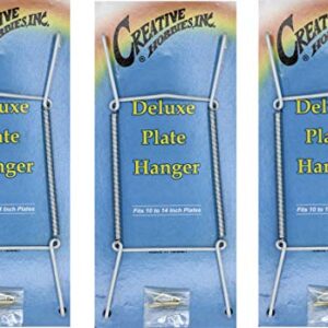 Creative Hobbies Deluxe Plate Display Hangers, Spring Style- Assembled & Ready to Use -Hold 10 to 14 Inch Plates- White Coated Wire Spring Type, Hanger Hooks & Nails Included -Pack of 3 Hangers