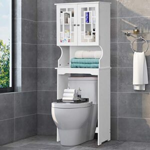 bestcomfort over the toilet storage cabinet, home bathroom space saver organizer above toilet, double doors and adjustable shelf, wooden freestanding toilet storage rack unit, 67 in h (white)