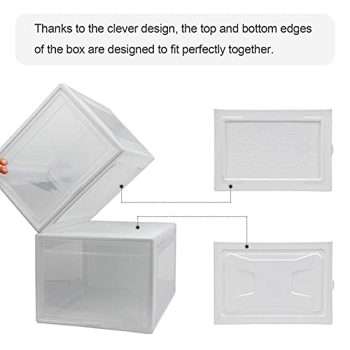 Homde Shoe Boxes Stackable Shoe Storage Rack White Frame with Clear Drawer, 3 Pack Large Size and 3 Pack X-Large Size