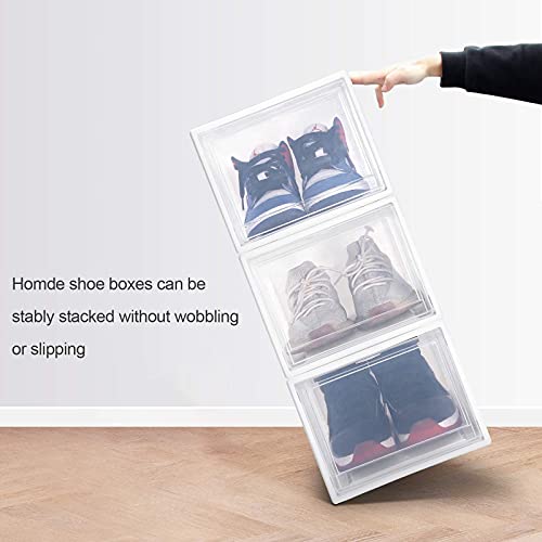 Homde Shoe Boxes Stackable Shoe Storage Rack White Frame with Clear Drawer, 3 Pack Large Size and 3 Pack X-Large Size