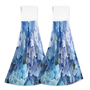 xigua Blue Hydrangea Kitchen Towels Set of 2, Hanging Hand Towels with Loop Soft Absorbent Durable for Bathroom Kitchen Decor