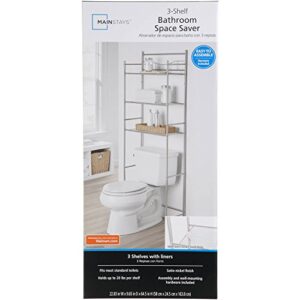 3-Shelf Over Toilet Bathroom Storage Organizer, Cabinet, Towel Rack, Bathroom Space Saver with 3 Shelves, Satin Nickel Finish