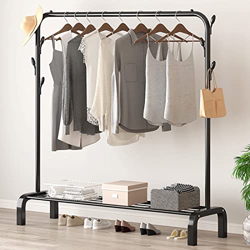 ZBYL Garment Rack Wardrobe Clothes Rack, Metal Freestanding Clothing Rack Closet Organizer for Hanging Clothes, Portable Storage Shelves Standard Rod with Bottom Rack, 115×150cm