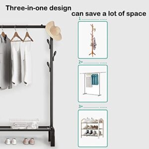 ZBYL Garment Rack Wardrobe Clothes Rack, Metal Freestanding Clothing Rack Closet Organizer for Hanging Clothes, Portable Storage Shelves Standard Rod with Bottom Rack, 115×150cm