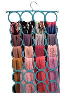 scarf hanger ~ multiple purpose holder for closet ~ clutter removing and space-saving hanger for scarves, shawl, belts & accessories ~ scarf hanger 28 rings (sky blue)