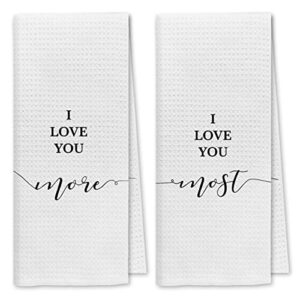 DIBOR Funny Quote I Love You More I Love You Most Bath Towels,Love Decorative Absorbent Drying Cloth Hand Towels Tea Towels Dishcloth for Bathroom Kitchen,Funny Couples Gifts(Set of 2)